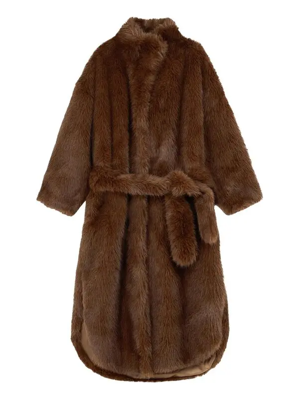 THE FRANKIE SHOP Ravello Faux Fur Robe Jacket - Brown