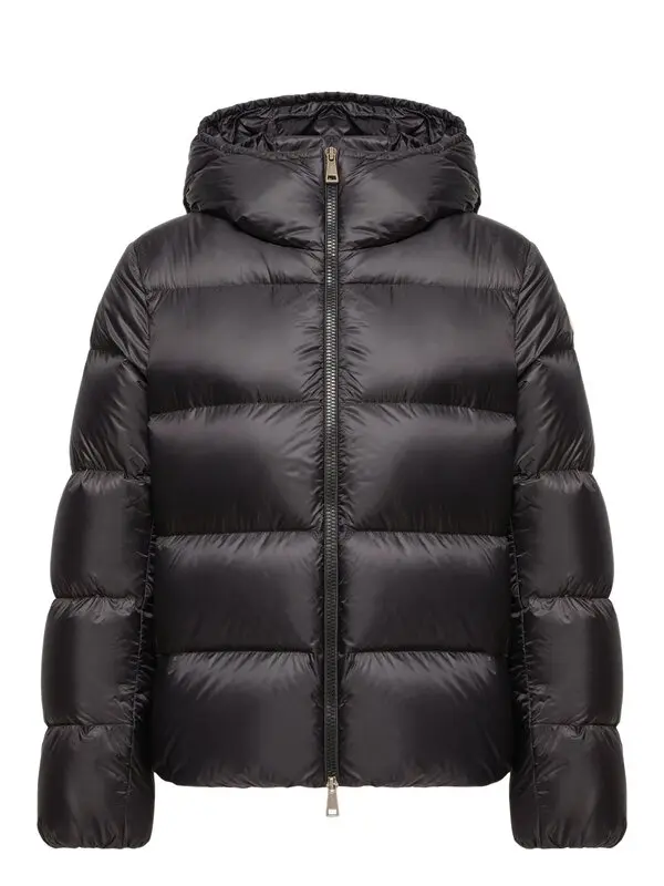 Moncler Down-filled Puffer Coat With Hood And Logo Patch - Nero