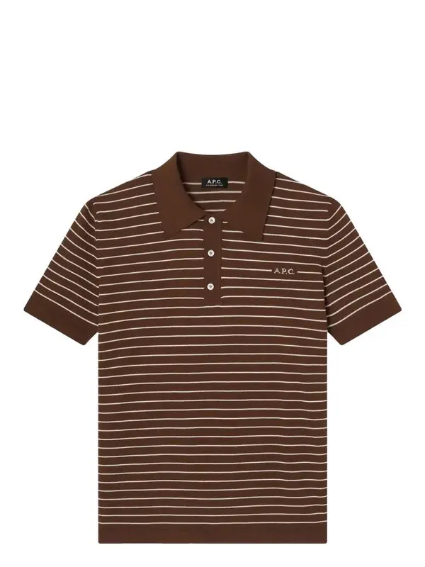 A.p.c. Striped Cotton Polo Shirt With Logo - Marrone