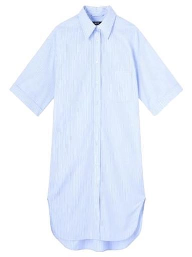 A.p.c. Chiara Mini Shirt Dress With Pin Stripes - Bleu Clair