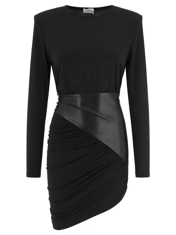 Andamane Long Sleeve Draped Mini Dress - Black
