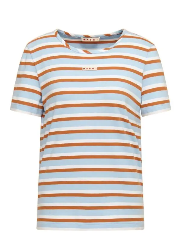 Marni Striped Cotton T-shirt - Light Blue