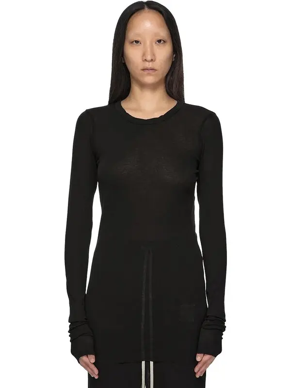 Rick Owens Long-sleeve Crewneck T-shirt With Raw-cut Hem - Nero
