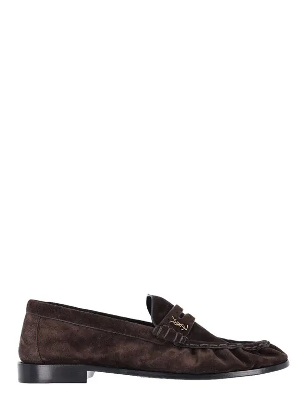 Saint Laurent Suede Logo Bit Loafer - Brown