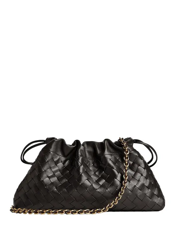 Bottega Veneta Mini Intrecciato Leather Clutch With Chain Strap - Marrone
