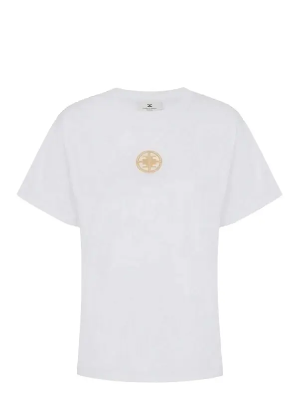 Elisabetta Franchi Cotton T-shirt With Logo Detail - Gesso