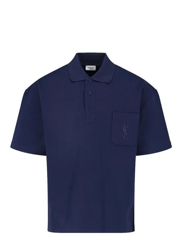 Saint Laurent Short Sleeve Polo Shirt With Chest Pocket - Blue