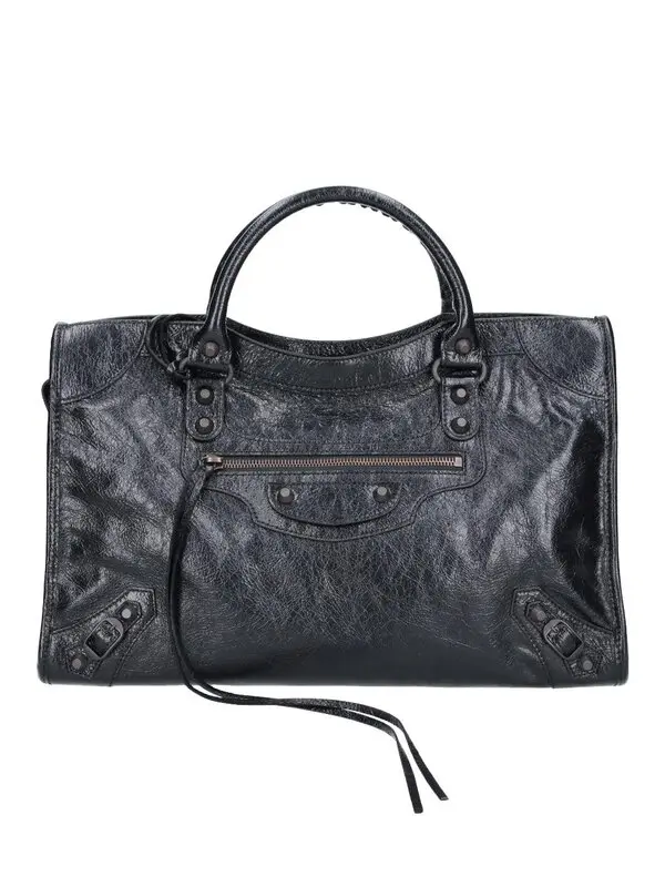 Balenciaga Leather Top Handle Tote Bag With Studded Hardware - Black