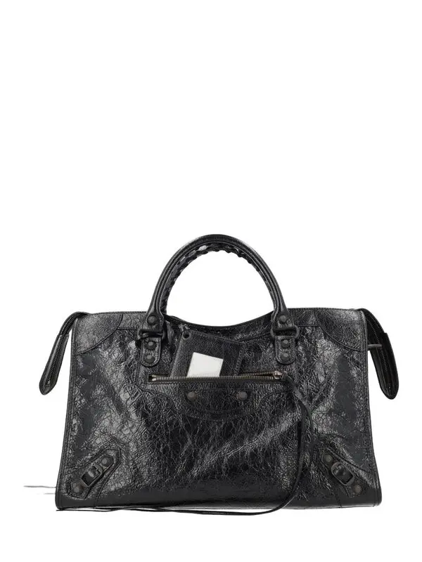 Balenciaga Leather Top Handle Tote Bag With Studded Hardware - Black