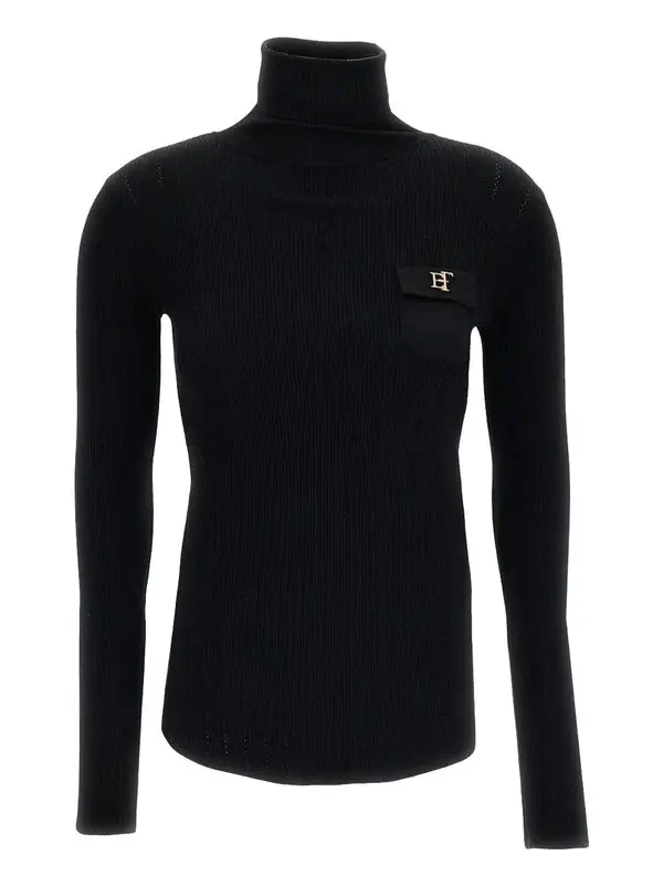 Elisabetta Franchi Ribbed Knit Sweater With Choker Detail - Nero