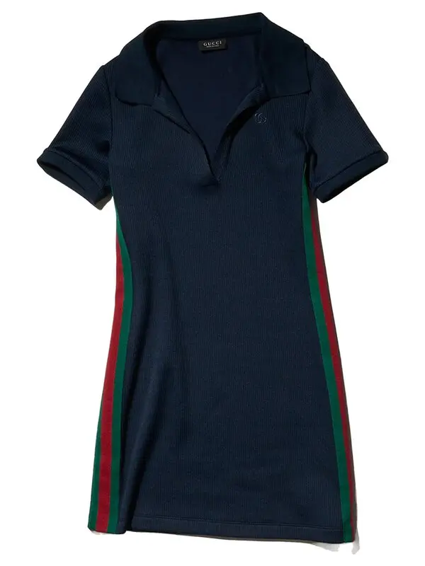 Gucci Double G Web Insert Polo Collar Mini Dress - Blu