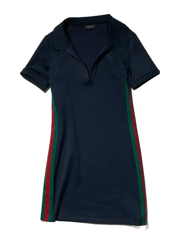 Gucci Double G Web Insert Polo Collar Mini Dress - Blu