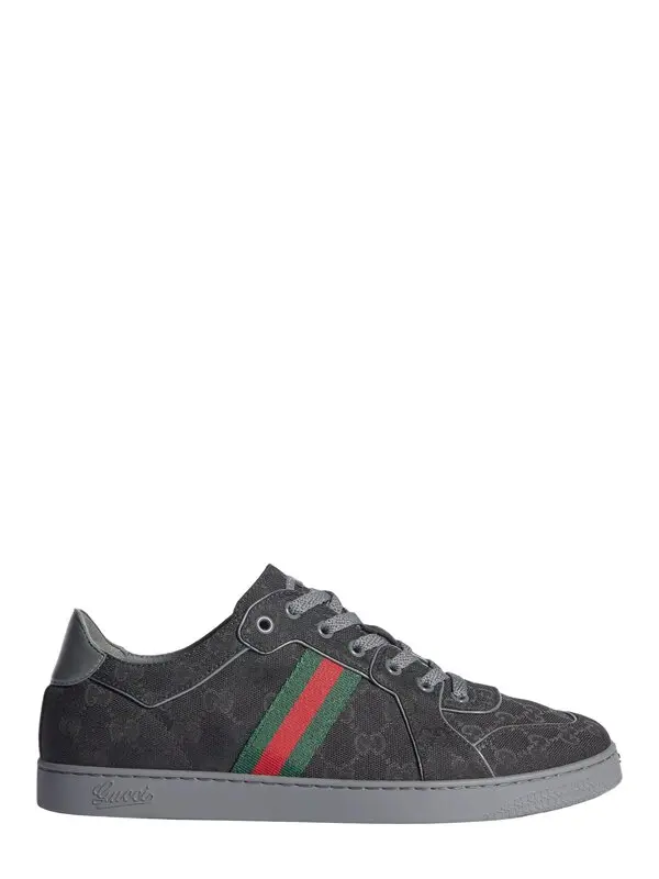 Gucci Gg Canvas Lace-up Sneakers With Web Side Detail & Interlocking G Toe Hardware - Nero