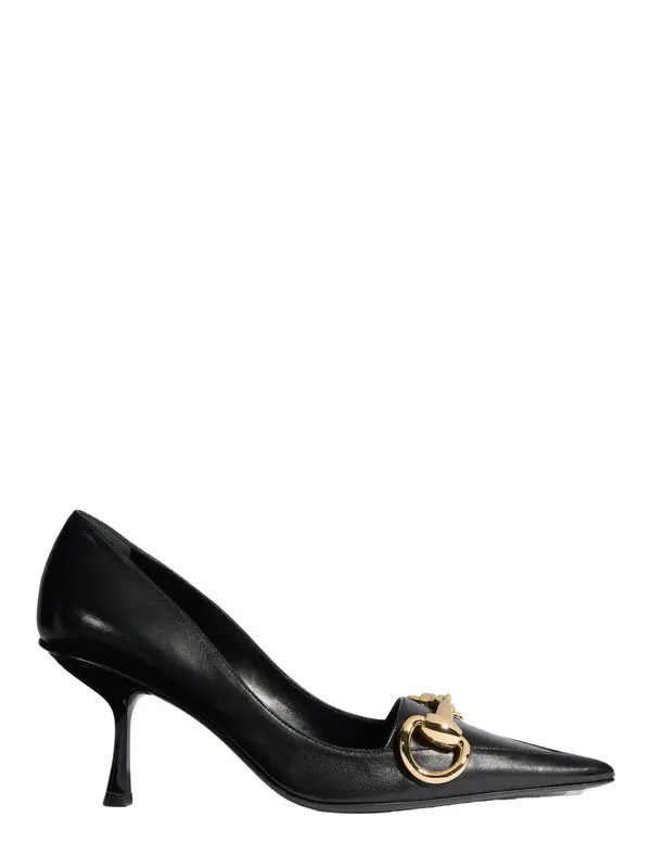 Gucci Glossy Vegetable-tanned Leather Stiletto Pumps With Decorative Stitching And Tapered Toe - Nero