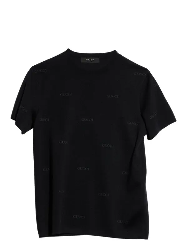 Gucci Wool And Silk Blend Jacquard Short-sleeve Sweater - Nero