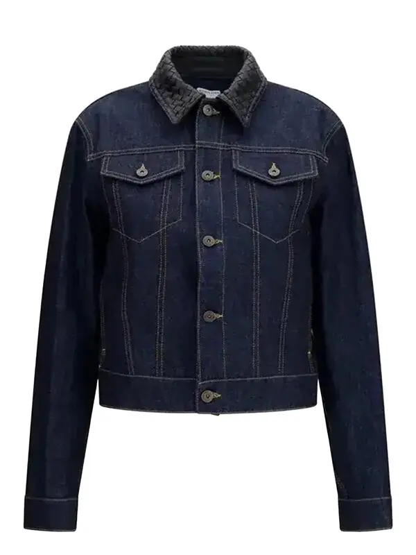 Bottega Veneta Intrecciato Leather Collar Utility Jacket - Blu