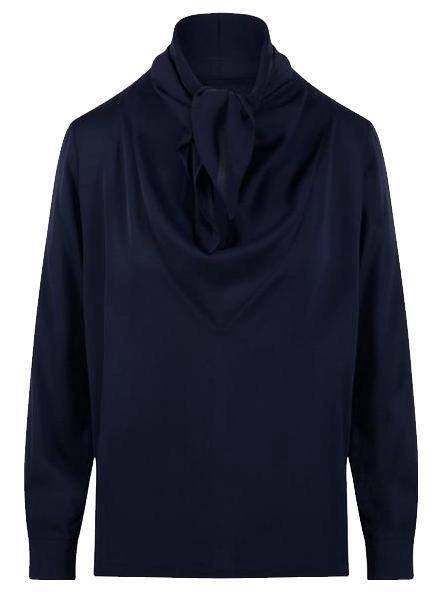 Max Mara Long Sleeve Silk Blouse With Tie Detail - Navy Blue