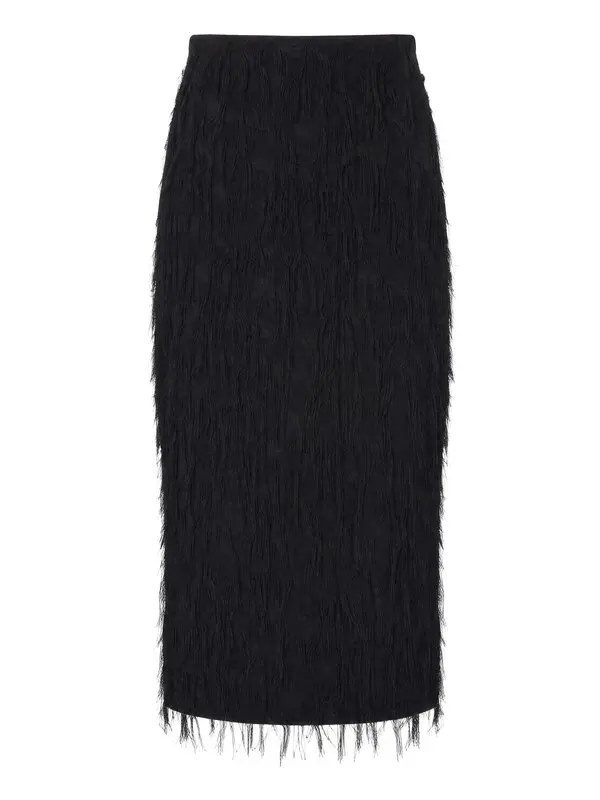 Patrizia Pepe Textured Fringe Midi Skirt - Nero