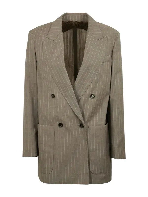 Max Mara Double-breasted Pinstripe Blazer - Hazelnut