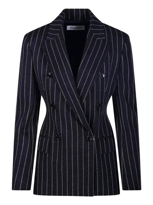 Max Mara Double-breasted Pinstripe Blazer - Navy