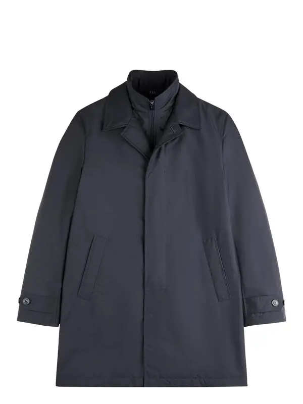 FAY Mid-length Overcoat With Notched Lapel And Stand Collar - Navy