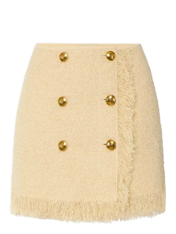 Elisabetta Franchi Textured Button Detailed Mini Skirt With Fringe - Burro