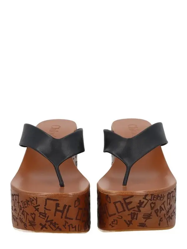Chloé Leather Platform Thong Sandals - Black