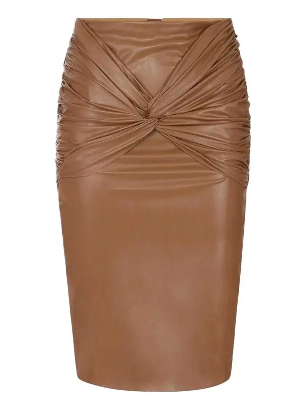 Elisabetta Franchi Ruched Knot Detail Midi Skirt - Sigaro