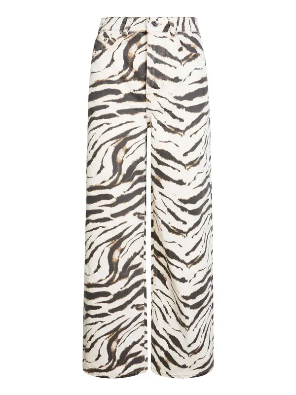 GANNI Printed Denim Lari Jeans - Beige