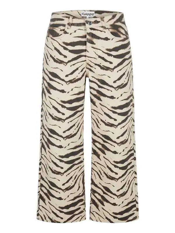 GANNI Printed Denim Lari Jeans - Egret