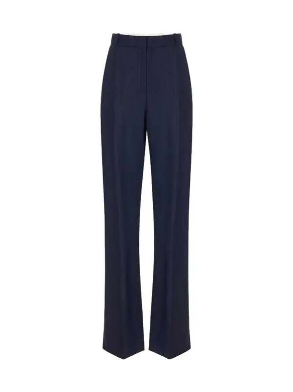 Elisabetta Franchi Striped Wool Blend Pants - Blu Notte/red Passio