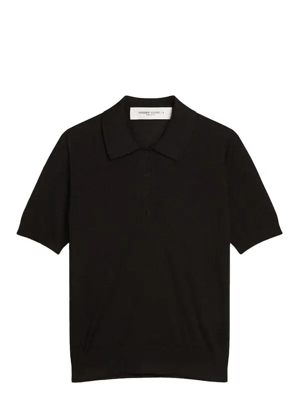 GOLDEN GOOSE Virgin Wool Polo Knit Short Sleeve Top - Black