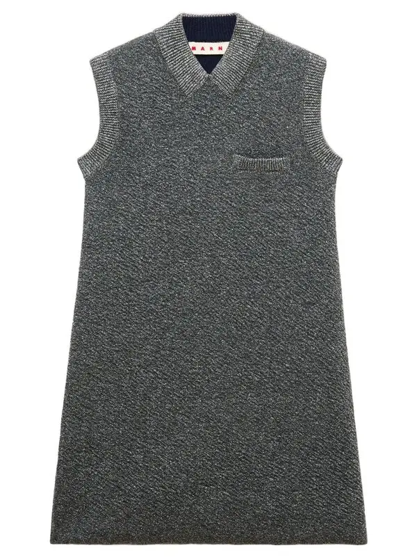 Marni Sleeveless Mini Dress With Collar And Pocket Detail - Dark Grey