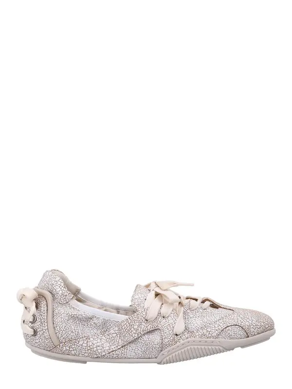 Acne Studios Cracked Leather Lace-up Ballet Sneakers - Beige