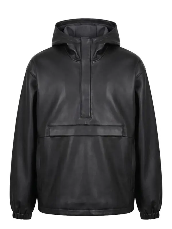 RÓHE Oversized Leather Anorak Jacket - Black