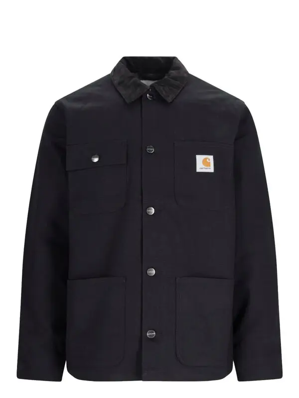 Carhartt Work In Progress Canvas Chore Jacket With Classic Collar And Logo Patch - Black