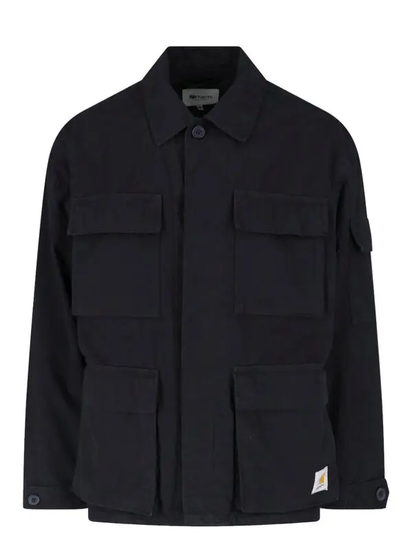 Carhartt Work In Progress Cotton Utility Jacket With Classic Collar And Multiple Flap Pockets - Black