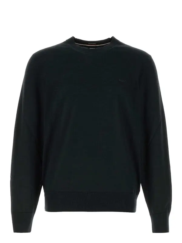 BOSS Virgin Wool Crew Neck Pullover Sweater - Black