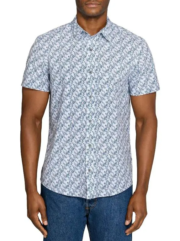 W.R.K Slim Fit Floral Short Sleeve Performance Button-up Shirt - White/navy
