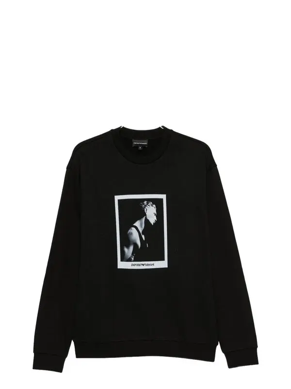 Emporio Armani Printed Cotton Sweatshirt - Black