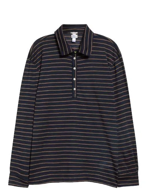 Massimo Alba Stripe Long Sleeve Polo - Blue