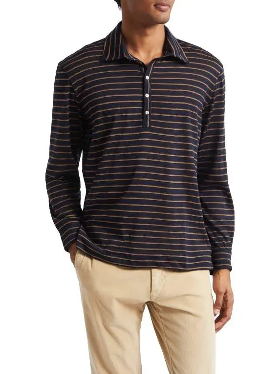Massimo Alba Stripe Long Sleeve Polo - Blue