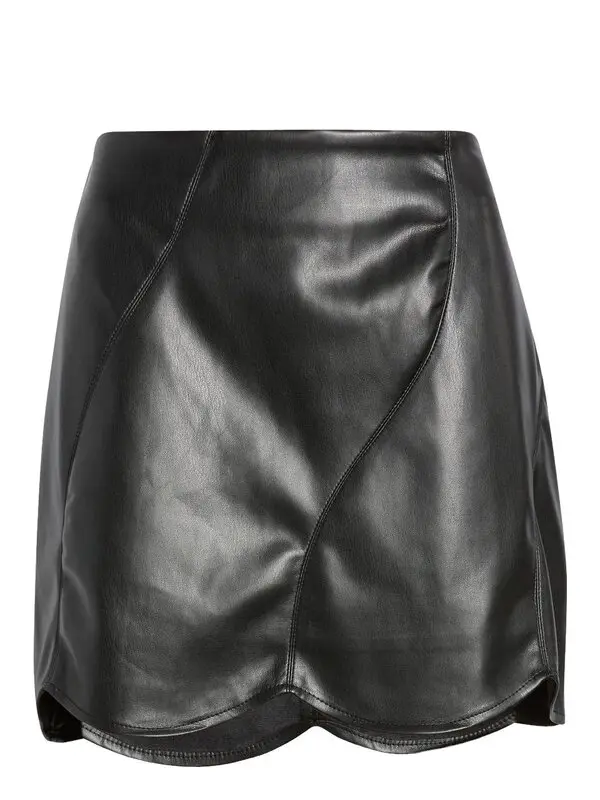 Deluc Faux Leather Miniskirt With Scalloped Hem - Black