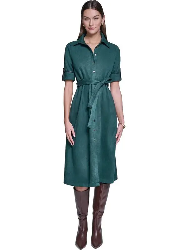 Halston Short Sleeve Midi Shirt Dress - Deep Harbor