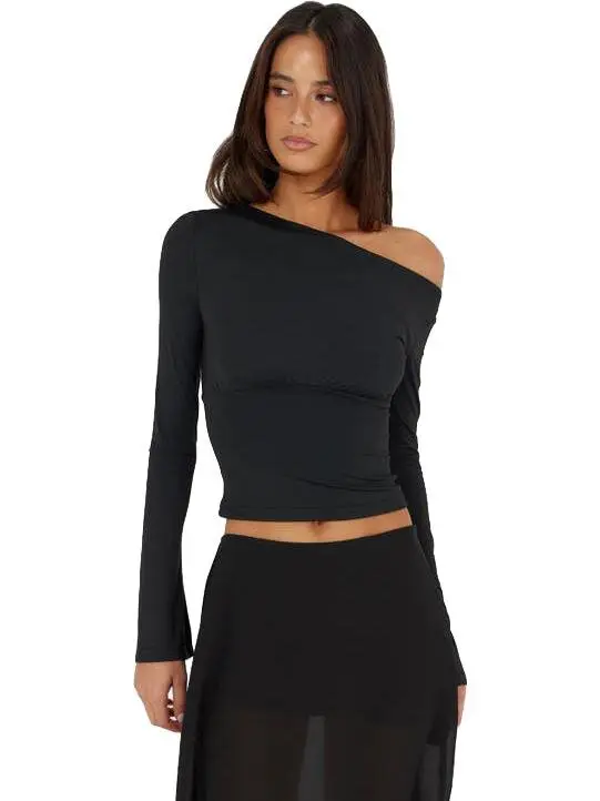 SASHA THERESE Claudette Off-shoulder Jersey Top - Black