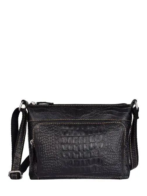 JACK GEORGES Hornback Croco Mini City Crossbody - Black