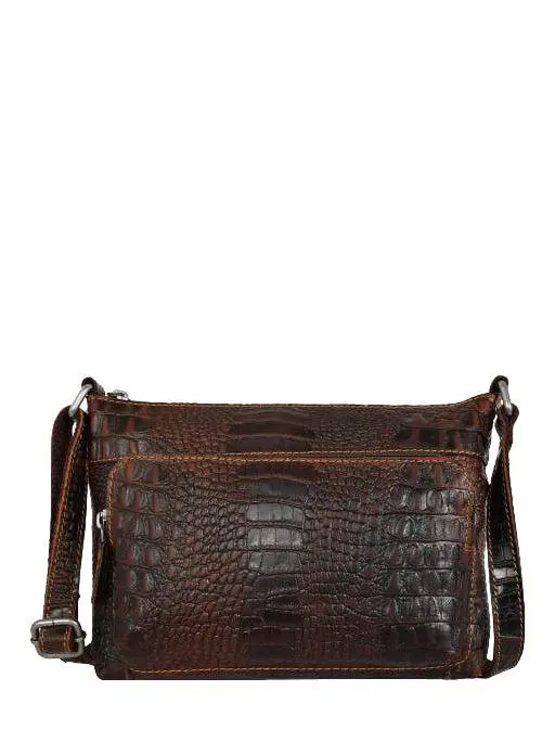 JACK GEORGES Hornback Croco Mini City Crossbody - Brown