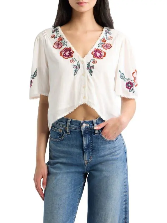 CLEOBELLA Brett Embroidered Cropped Organic Cotton Top - Ivory