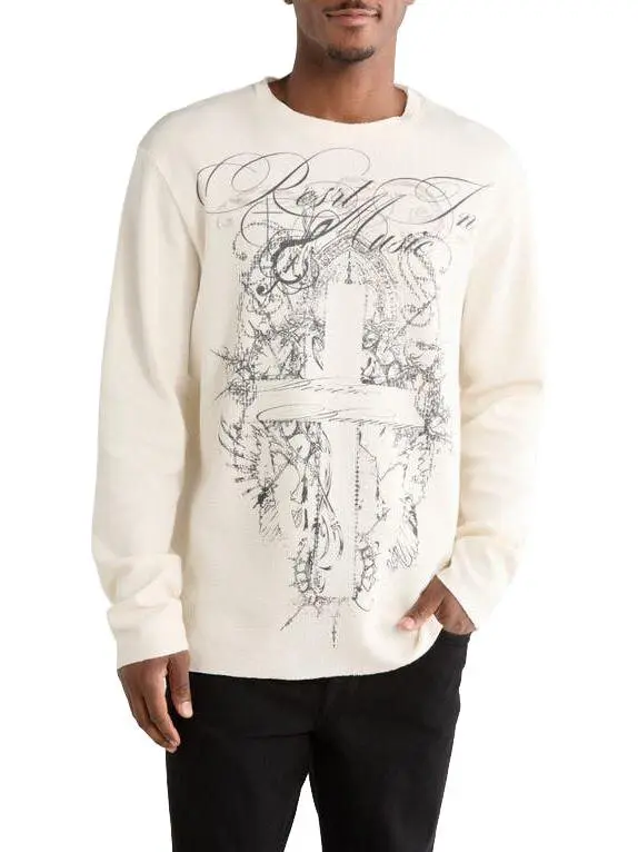 JADED LONDON Rest In Music Graphic Cotton Waffle Knit T-shirt - Beige