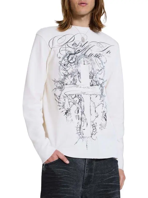JADED LONDON Rest In Music Graphic Cotton Waffle Knit T-shirt - Beige